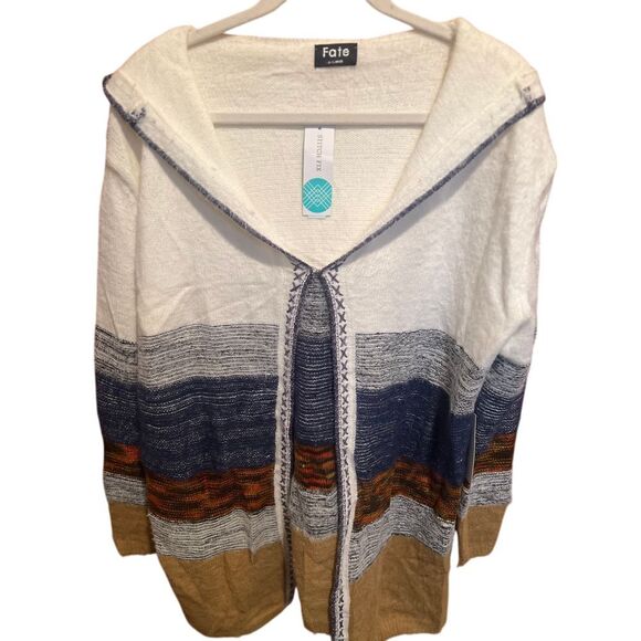 Fate | Sweaters | Fate Hooded Cardigan Striped Knit Sweater Boho Cozy ...